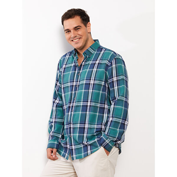 Regular Fit Uzun Kollu Ekose Poplin Erkek Gömlek