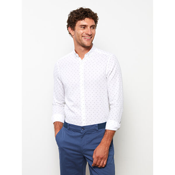 Slim Fit Uzun Kollu Armürlü Erkek Gömlek