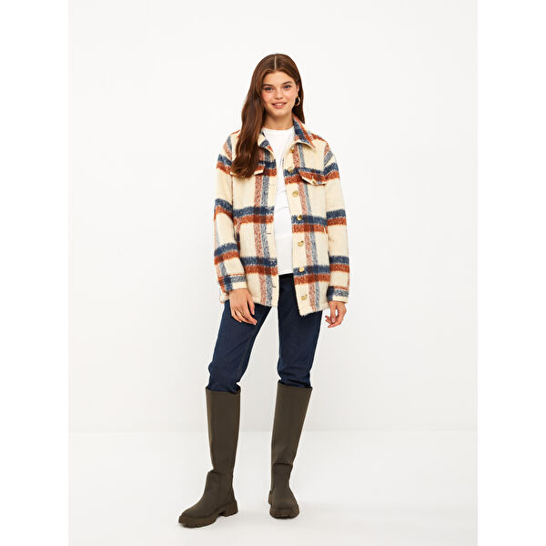 Gömlek Yaka Ekose Uzun Kollu Hamile Kaşe Kaban Gömlek Yaka Ekose Uzun Kollu Hamile Kaşe Kaban