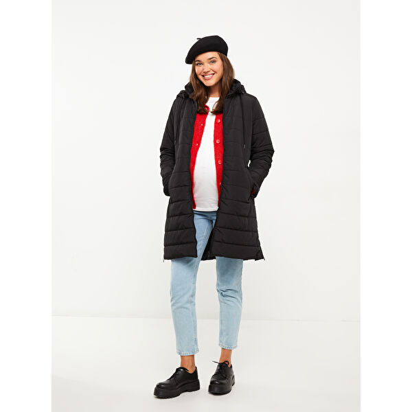 Kapüşonlu Düz Uzun Kollu Hamile Şişme Mont Kapüşonlu Düz Uzun Kollu Hamile Şişme Mont