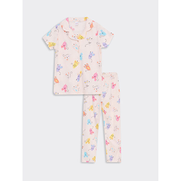 Gömlek Yaka Baskılı Kısa Kollu Kız Çocuk Pijama Takımı Gömlek Yaka Baskılı Kısa Kollu Kız Çocuk Pijama Takımı