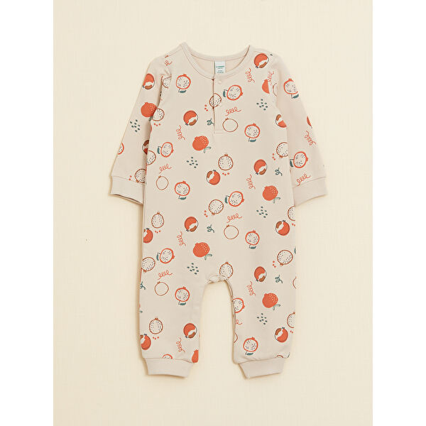 Bisiklet Yaka Uzun Kollu Baskılı Organik Pamuklu Erkek Bebek Tulum