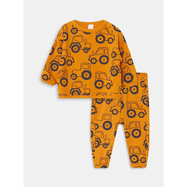 Bisiklet Yaka Uzun Kollu Baskılı Erkek Bebek Sweatshirt ve Pantolon 2'li Takım