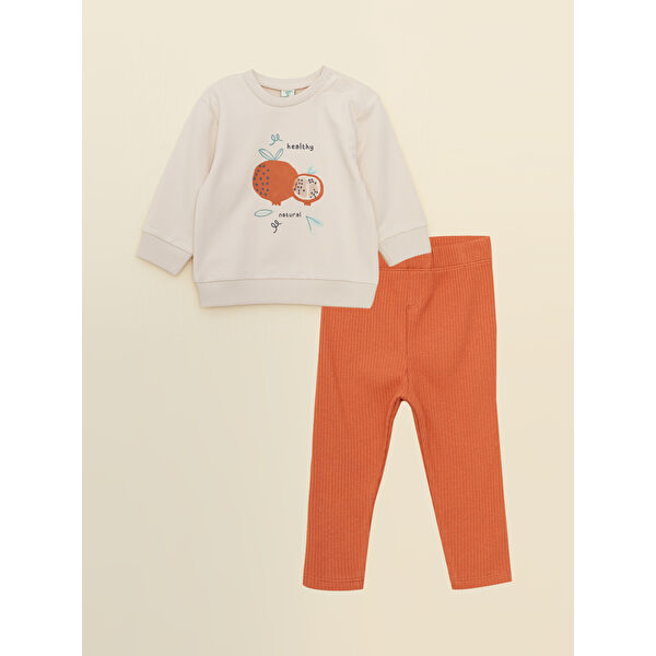 Bisiklet Yaka Uzun Kollu Baskılı Organik Pamuklu Erkek Bebek Sweatshirt ve Pantolon 2'li Takım