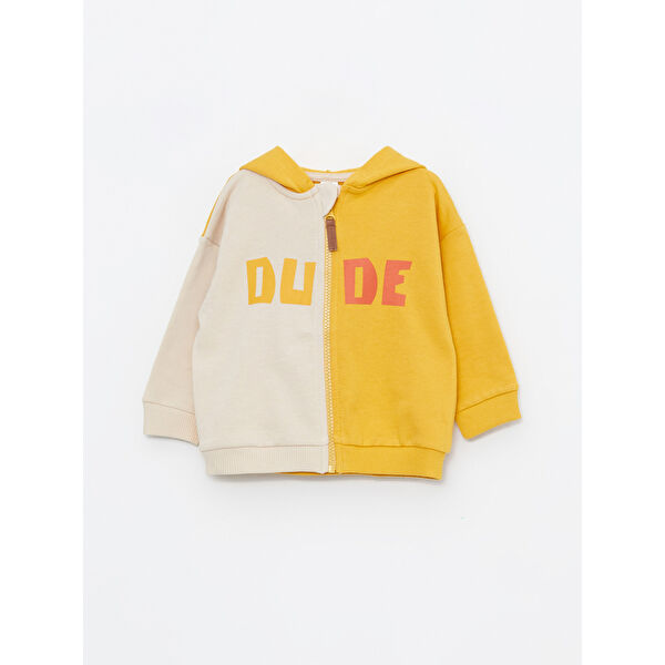Kapüşonlu Uzun Kollu Baskılı Erkek Bebek Fermuarlı Sweatshirt Kapüşonlu Uzun Kollu Baskılı Erkek Bebek Fermuarlı Sweatshirt