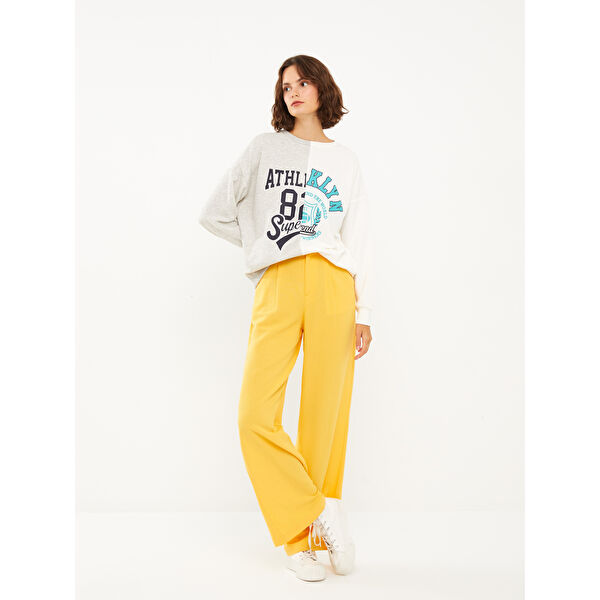 Bisiklet Yaka Renk Bloklu Uzun Kollu Kadın Sweatshirt