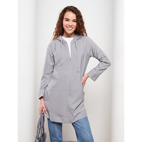 Kapüşonlu Düz Uzun Kollu Oversize Kadın Tunik