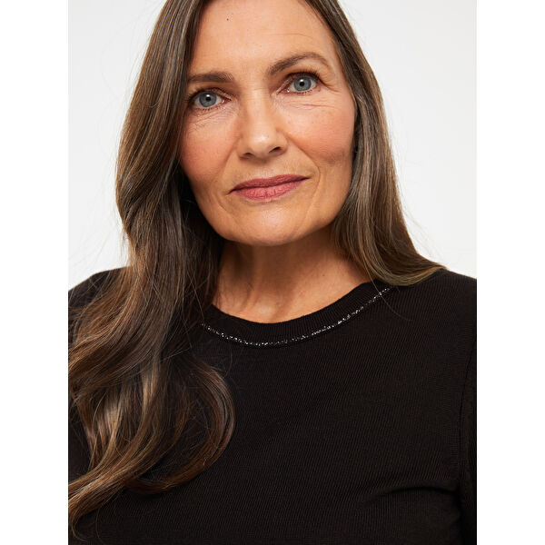 Bisiklet Yaka Düz Uzun Kollu Kadın Triko Kazak