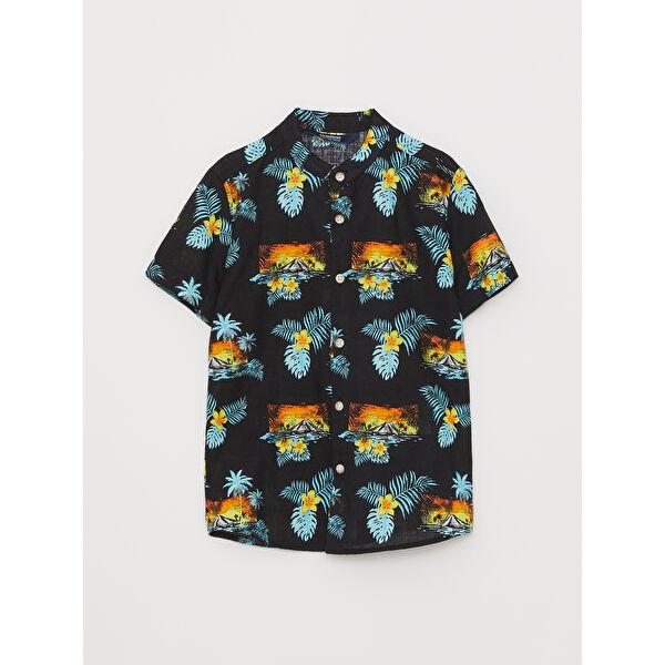 Hakim Yaka Desenli Kısa Kollu Poplin Erkek Çocuk Gömlek