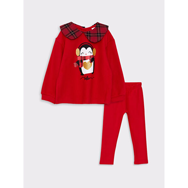 Bebe Yaka Uzun Kollu Baskılı Kız Bebek Sweatshirt ve Tayt 2'li Takım Bebe Yaka Uzun Kollu Baskılı Kız Bebek Sweatshirt ve Tayt 2'li Takım