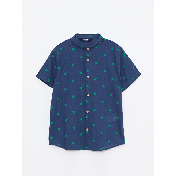 Hakim Yaka Desenli Kısa Kollu Poplin Erkek Çocuk Gömlek