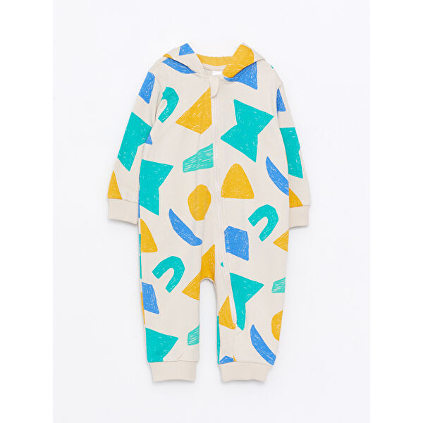 Kapüşonlu Uzun Kollu Baskılı Erkek Bebek Tulum