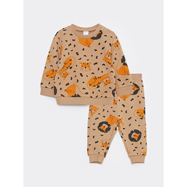 Bisiklet Yaka Uzun Kollu Baskılı Pamuklu Erkek Bebek Sweatshirt ve Pantolon 2'li Takım Bisiklet Yaka Uzun Kollu Baskılı Pamuklu Erkek Bebek Sweatshirt ve Pantolon 2'li Takım