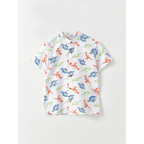 Hakim Yaka Desenli Kısa Kollu Poplin Erkek Çocuk Gömlek