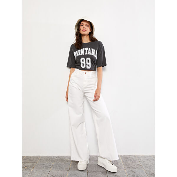 Yüksek Bel Wideleg Düz Kadın Jean Pantolon