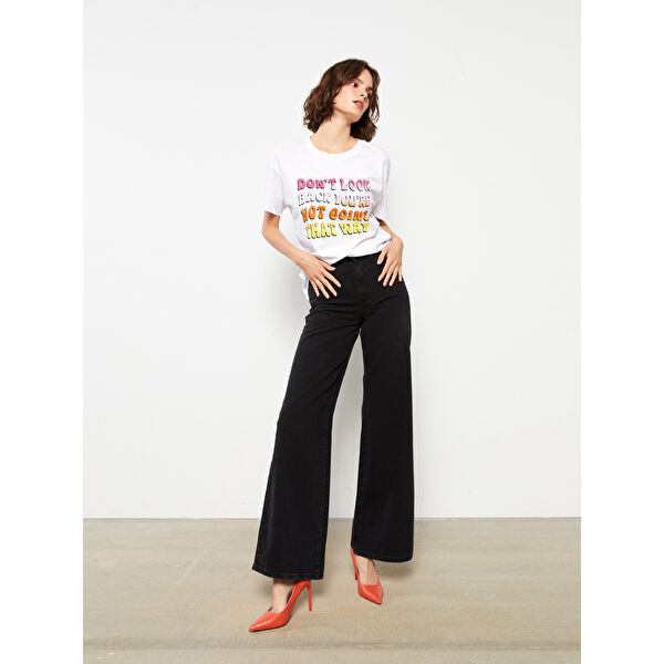 Yüksek Bel Wideleg Düz Kadın Jean Pantolon