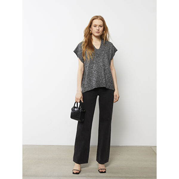 V Yaka Düz Kadın Triko Süveter