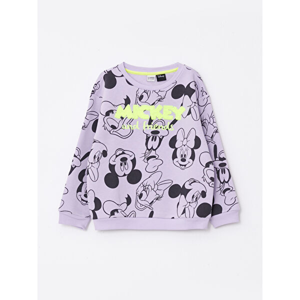 Bisiklet Yaka Mickey ve Arkadaşları Baskılı Uzun Kollu Kız Çocuk Sweatshirt
