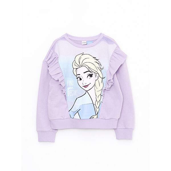 Bisiklet Yaka Elsa Baskılı Uzun Kollu Kız Çocuk Sweatshirt