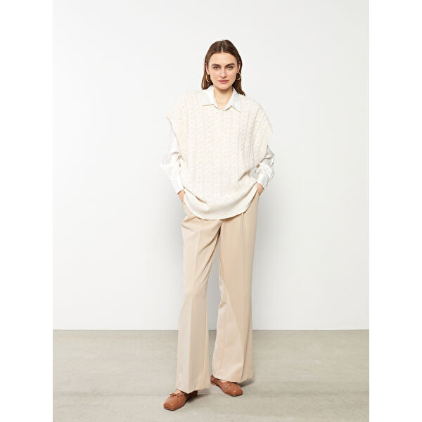 Kolej Yaka Kendinden Desenli Kadın Triko Süveter