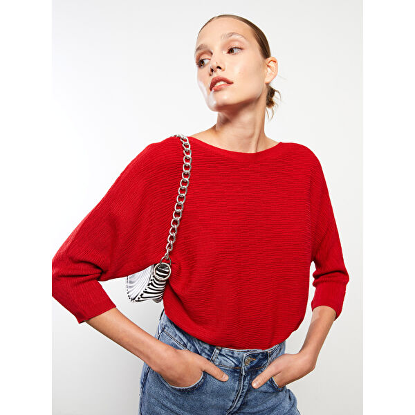 Kayık Yaka Düz Kadın Triko Kazak Kayık Yaka Düz Kadın Triko Kazak