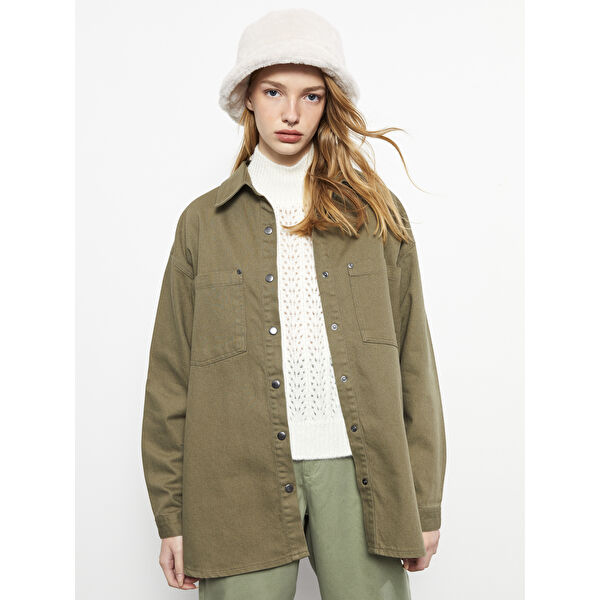 Düz Uzun Kollu Oversize Kadın Jean Gömlek Ceket Düz Uzun Kollu Oversize Kadın Jean Gömlek Ceket