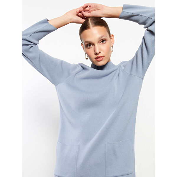 Yarım Balıkçı Yaka Düz Uzun Kollu Kadın Triko Tunik