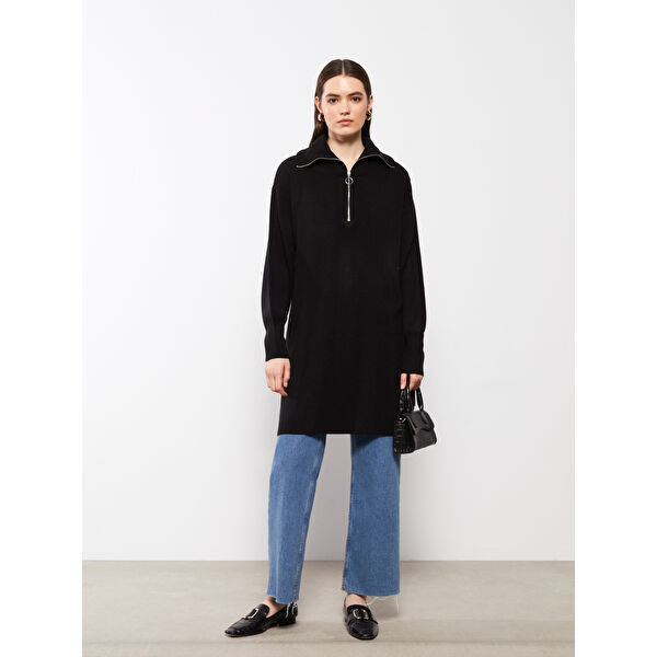 Balıkçı Yaka Düz Uzun Kollu Kadın Triko Tunik