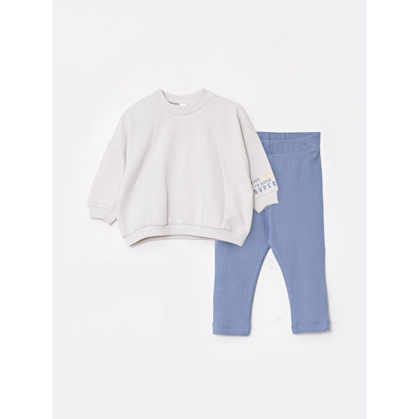 Bisiklet Yaka Uzun Kollu Baskılı Erkek Bebek Sweatshirt ve Pantolon 2'li Takım