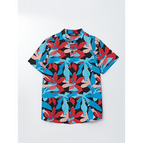 Hakim Yaka Desenli Kısa Kollu Poplin Erkek Çocuk Gömlek