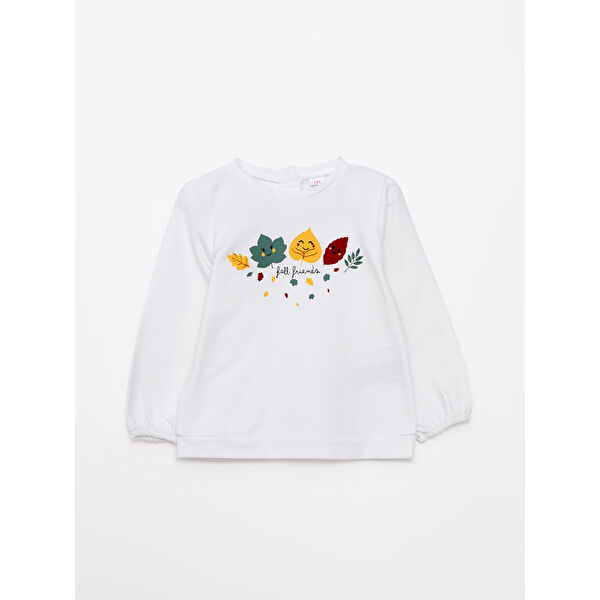 Bisiklet Yaka Uzun Kollu Baskılı Pamuklu Kız Bebek Sweatshirt