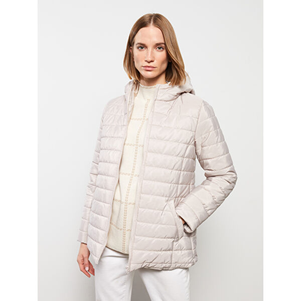 Kapüşonlu Düz Uzun Kollu Kadın Mont