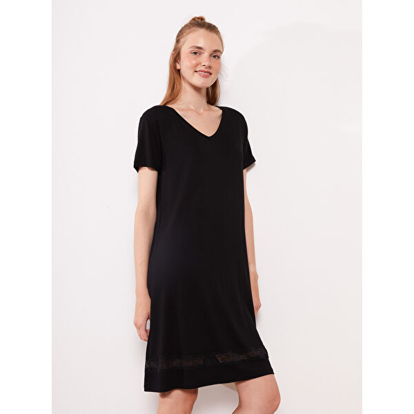 V Yaka Düz Kısa Kollu Kadın Gecelik V Yaka Düz Kısa Kollu Kadın Gecelik