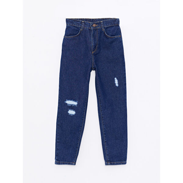 Beli Lastikli Yırtık Detaylı Kız Çocuk Mom Jean Pantolon Beli Lastikli Yırtık Detaylı Kız Çocuk Mom Jean Pantolon