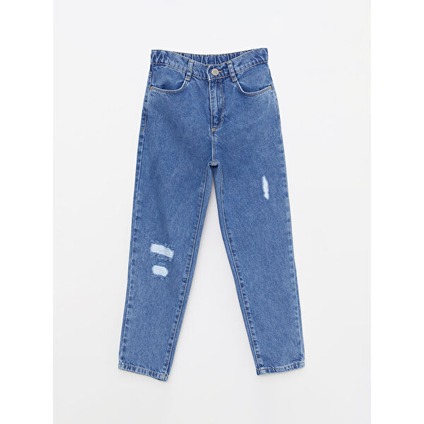 Beli Lastikli Yırtık Detaylı Kız Çocuk Mom Jean Pantolon Beli Lastikli Yırtık Detaylı Kız Çocuk Mom Jean Pantolon