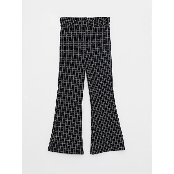 Beli Lastikli Ekose Geniş Paça Kız Çocuk Pantolon