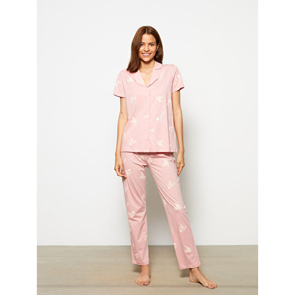 Gömlek Yaka Desenli Kısa Kollu Kadın Pijama Takım Gömlek Yaka Desenli Kısa Kollu Kadın Pijama Takım