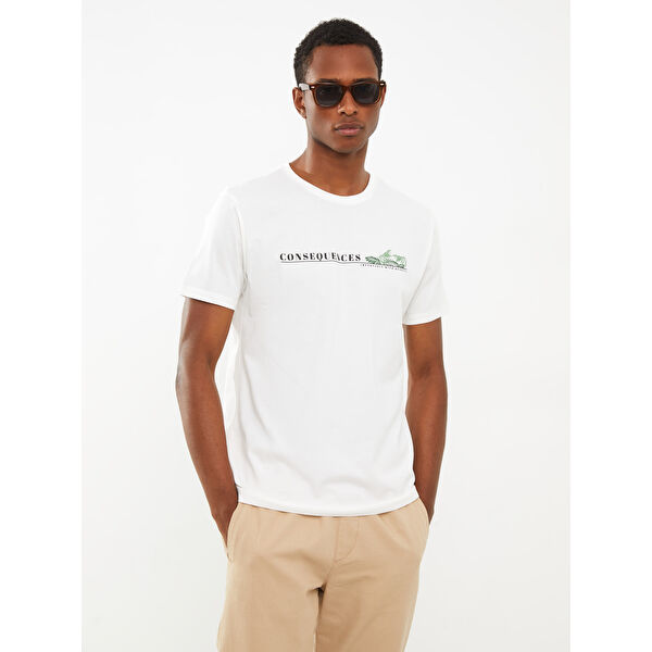 Bisiklet Yaka Kısa Kollu Baskılı Penye Erkek Tişört