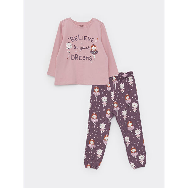 Bisiklet Yaka Uzun Kollu Baskılı Kız Bebek Pijama Takımı