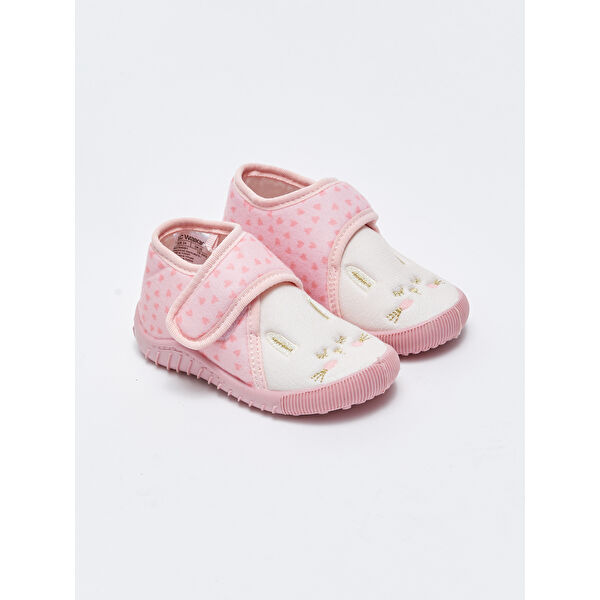 Nakış Detaylı Cırt Cırtlı Kız Bebek Panduf