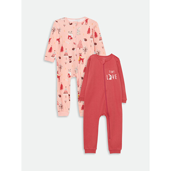 Bisiklet Yaka Uzun Kollu Baskılı Kız Bebek Tulum 2'li