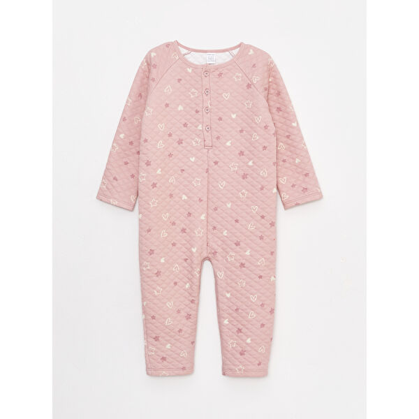 Bisiklet Yaka Uzun Kollu Desenli Kız Bebek Tulum