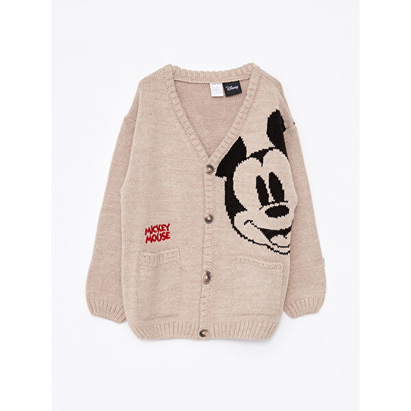 V Yaka Uzun Kollu Mickey Mouse Desenli Erkek Bebek Triko Hırka V Yaka Uzun Kollu Mickey Mouse Desenli Erkek Bebek Triko Hırka