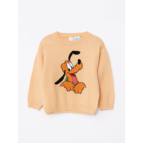 Bisiklet Yaka Pluto Desenli Uzun Kollu Erkek Bebek Triko Kazak