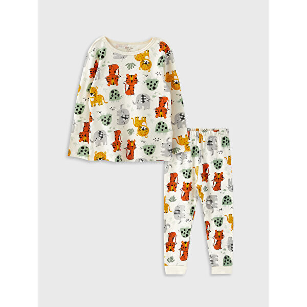 Bisiklet Yaka Uzun Kollu Baskılı Erkek Bebek Pijama Takımı 2'li