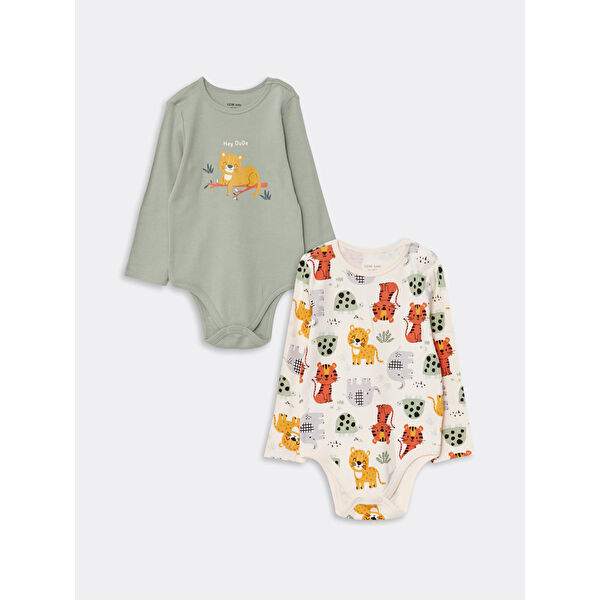 Bisiklet Yaka Uzun Kollu Baskılı Erkek Bebek Çıtçıtlı Body 2'li