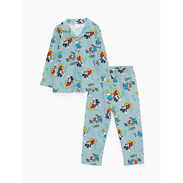 Polo Yaka Uzun Kollu Disney Baskılı Erkek Bebek Pijama Takımı