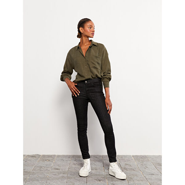 Slim Fit Düz Kadın Jean Pantolon