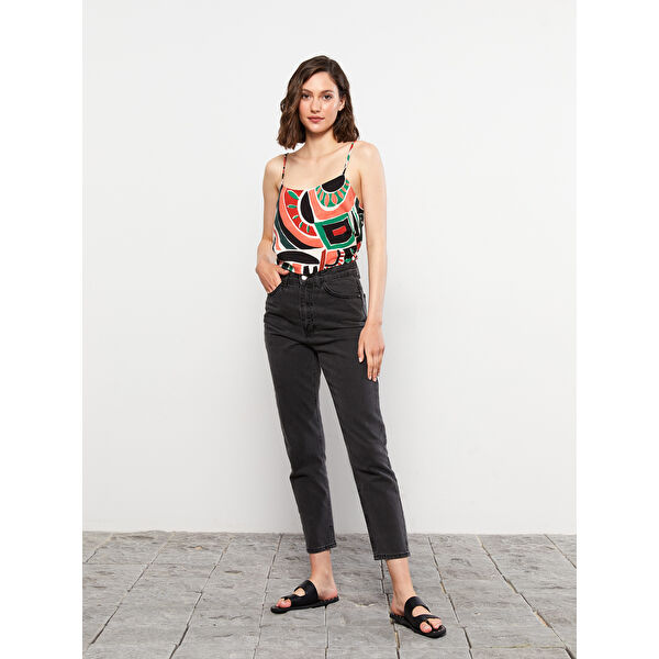 Yüksek Bel Mom Fit Düz Cep Detaylı Kadın Rodeo Jean Pantolon