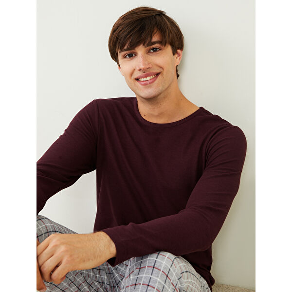 Bisiklet Yaka Uzun Kollu Erkek Pijama Üst